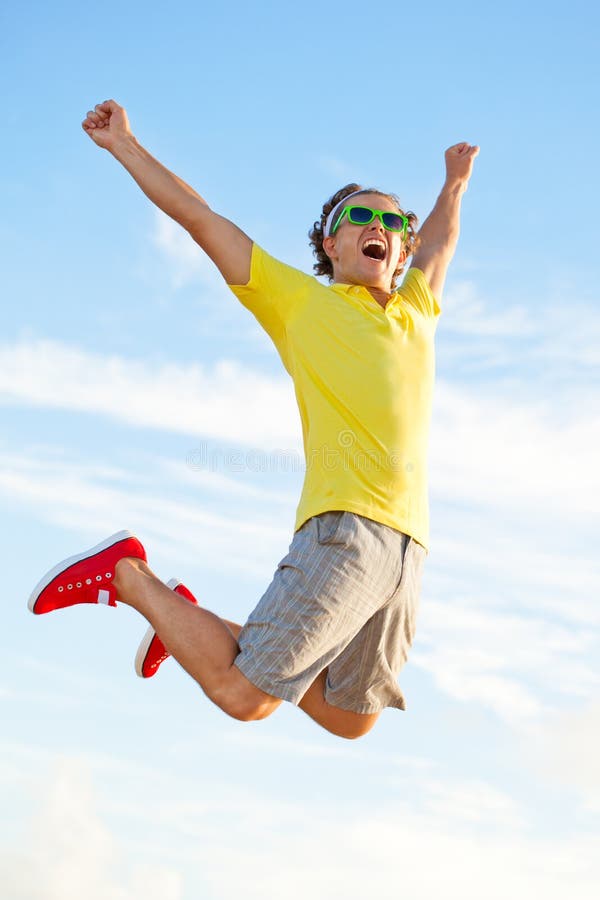 Jumping man stock image. Image of cloud, blue, raised - 17688015