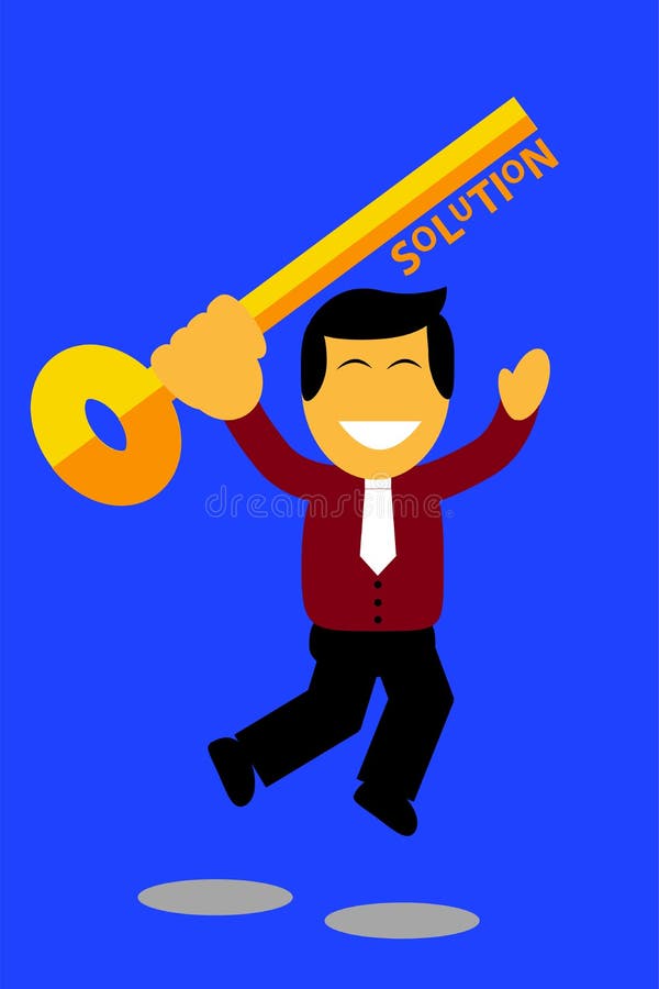 Jumping Man Holding a Key, Illustration for Finding the Solution Stock ...