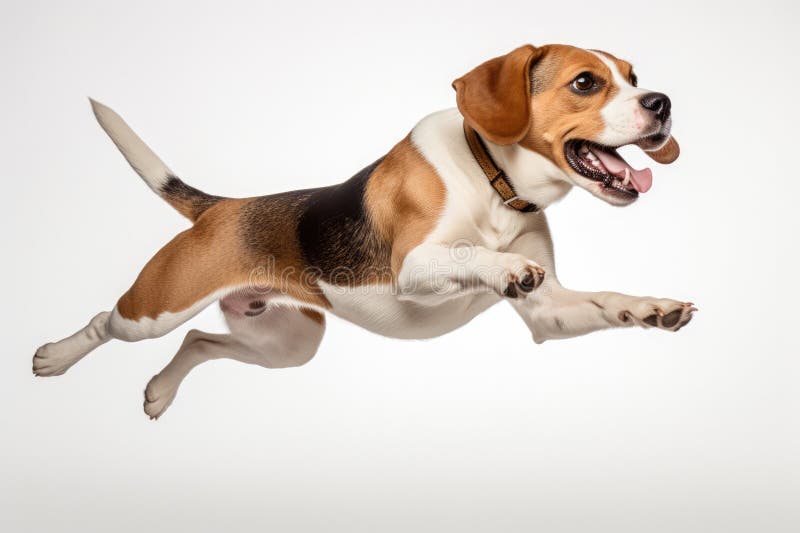 Jumping Moment, Beagle Dog on White Background Stock Illustration ...