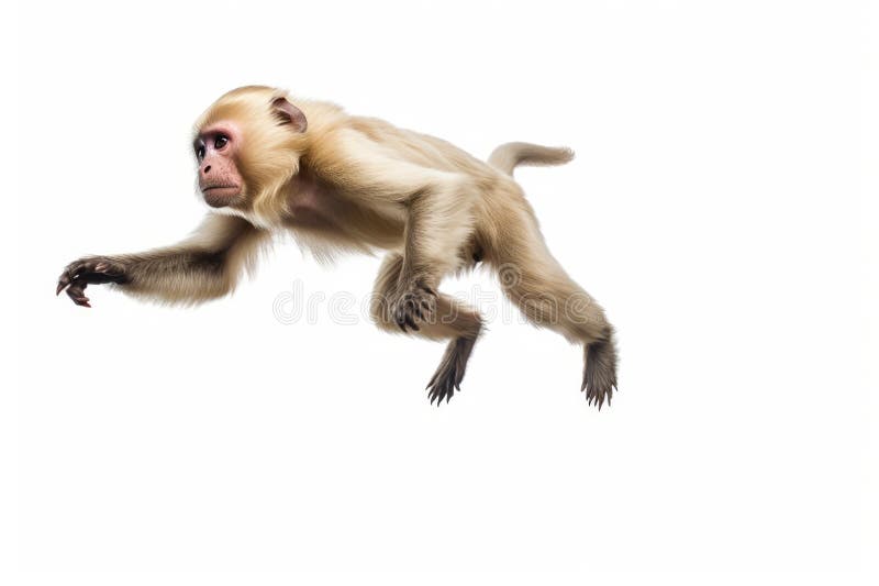 Jumping Moment, Capuchin Monkey on White Background Stock Illustration ...