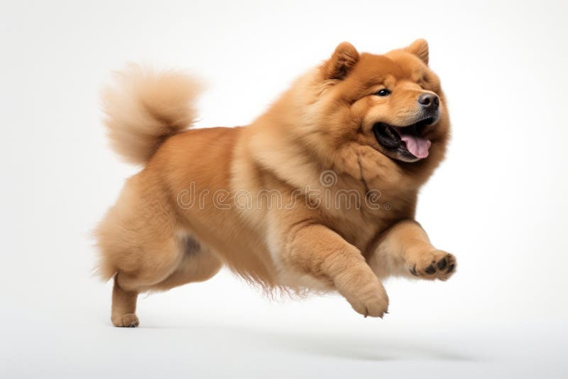 Jumping Moment, Chow Chow Dog on White Background Stock Illustration ...