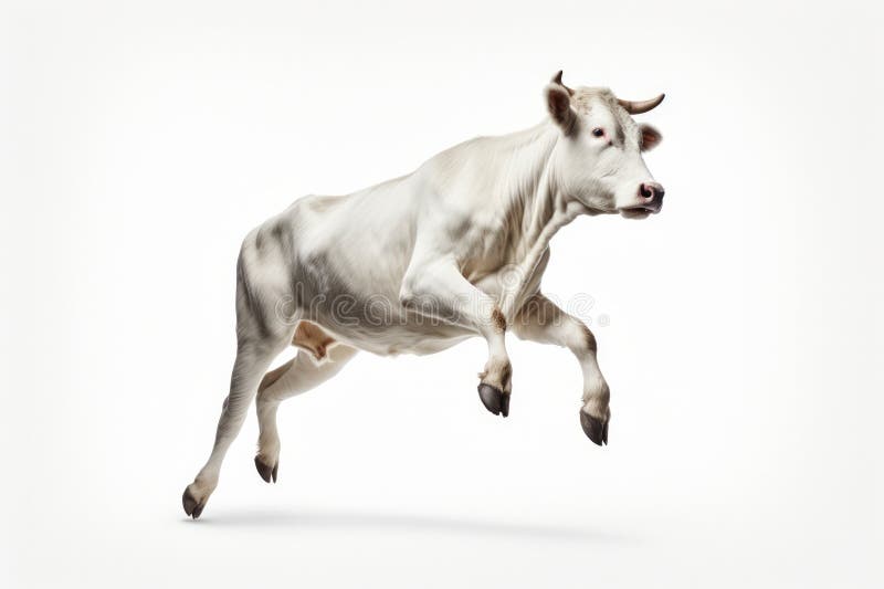 Jumping Moment, Cow on White Background Stock Illustration ...