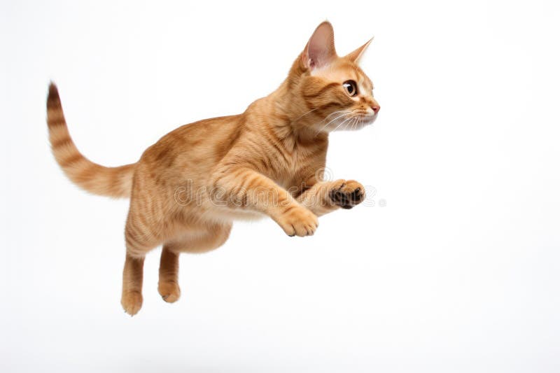 Jumping Moment, Havana Brown Cat on White Background Stock Illustration - Illustration of breeze ...