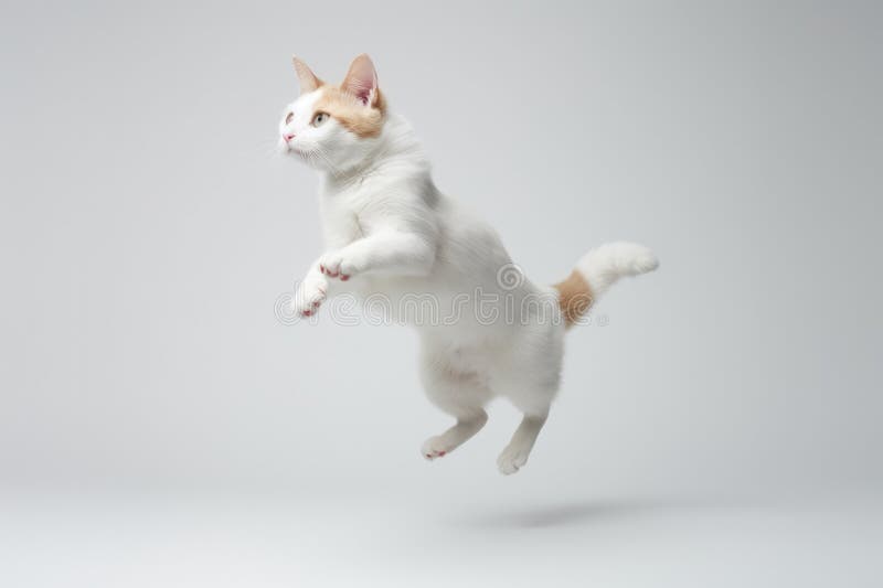 Jumping Moment, Japanese Bobtail Cat on White Background Stock Illustration - Illustration of ...