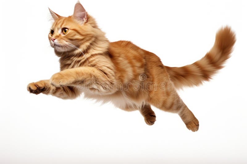 Jumping Moment, Manx Cat on White Background Stock Illustration - Illustration of leaping, speed ...