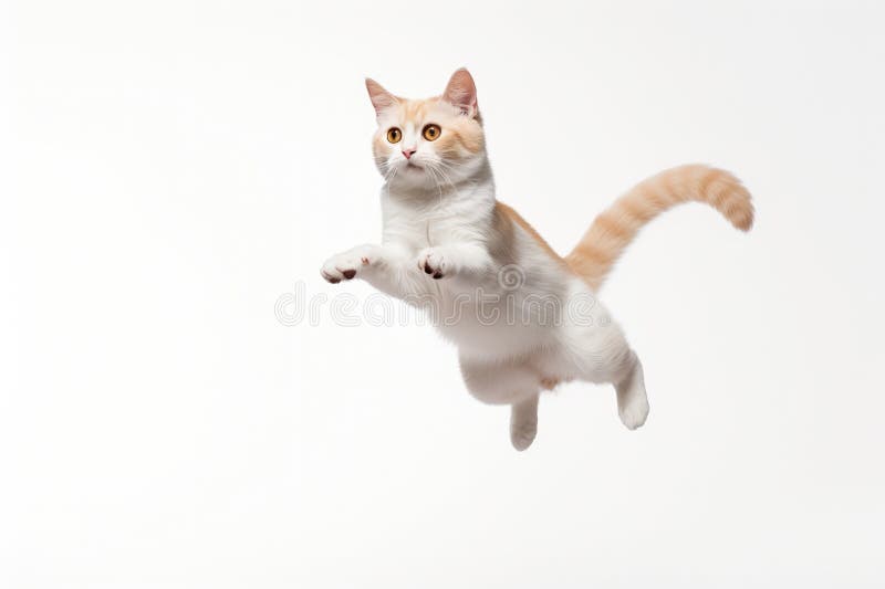 Jumping Moment, Singapura Cat on White Background Stock Illustration ...