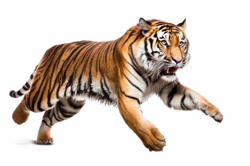 Jumping Moment, Tiger on White Background Stock Illustration ...