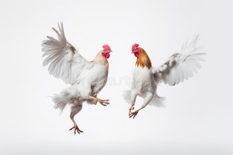 Jumping Moment, Two Chicken on White Background Stock Illustration ...