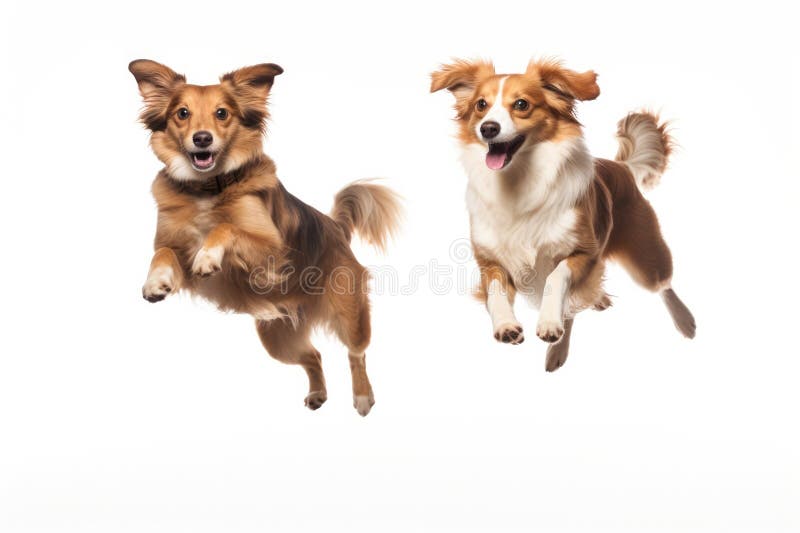 Jumping Moment, Two Manx Dog on White Background Stock Illustration ...