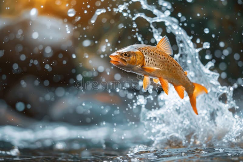 Jumping Out from Water Fish in River Stock Image - Image of summer ...
