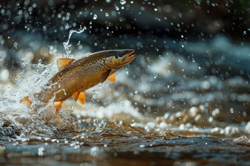 Jumping Out from Water Fish in River Stock Photo - Image of trophy ...