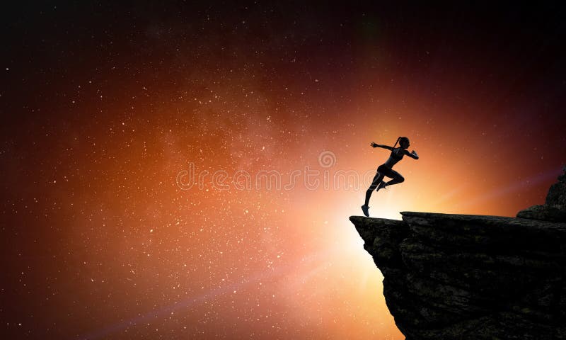Jumping Over Precipice, Challenge Concept. Stock Photo - Image of ...