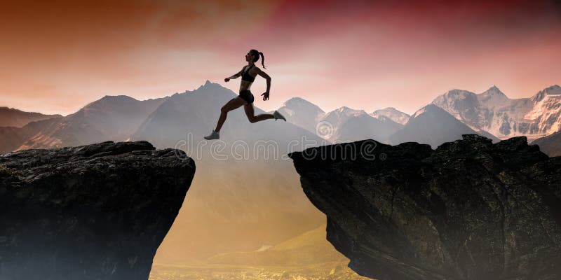 Jumping Over Precipice, Challenge Concept. Stock Image - Image of ...