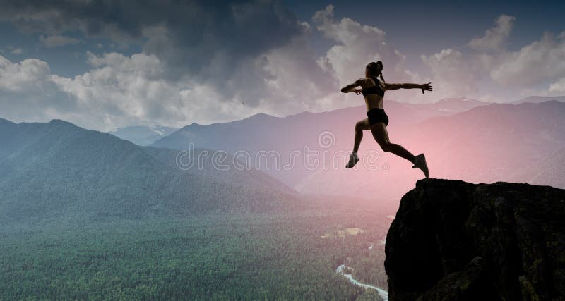Jumping Over Precipice, Challenge Concept. Stock Image - Image of ...