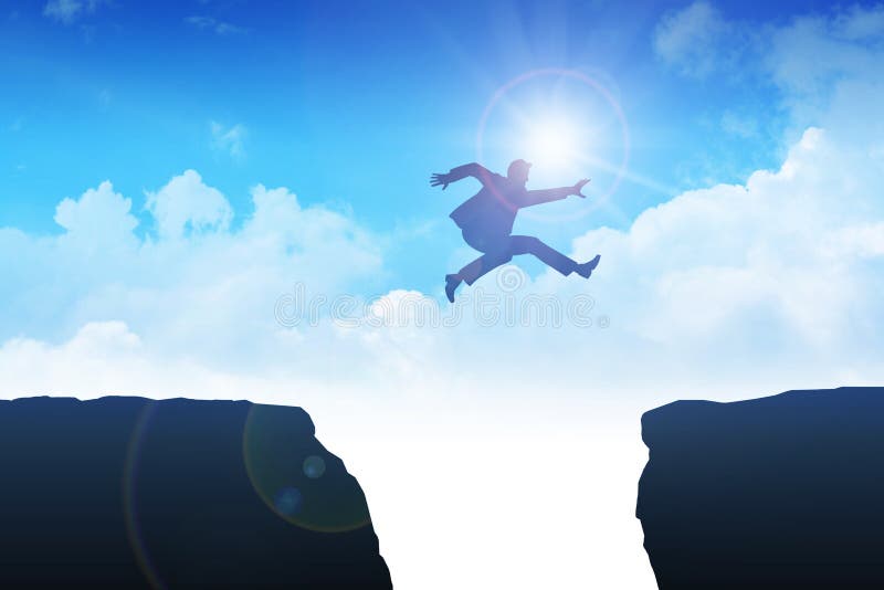 Jumping Over the Ravine stock illustration. Illustration of adrenaline ...
