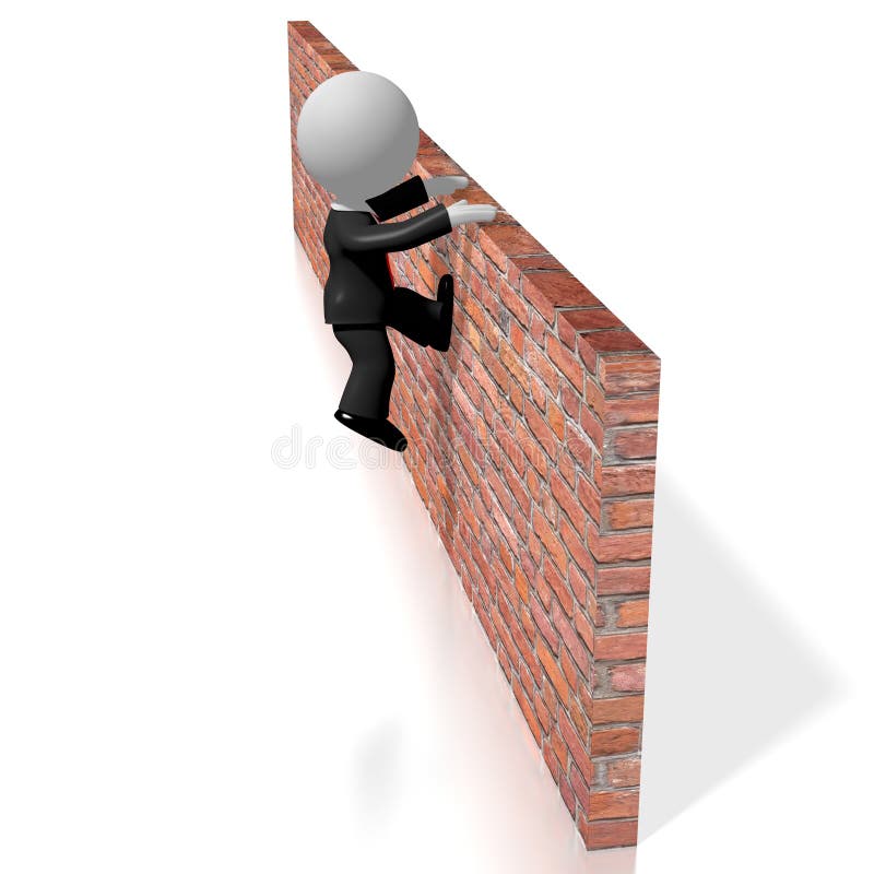 Cartoon Character Getting Over The Wall - 3D Illustration Stock ...