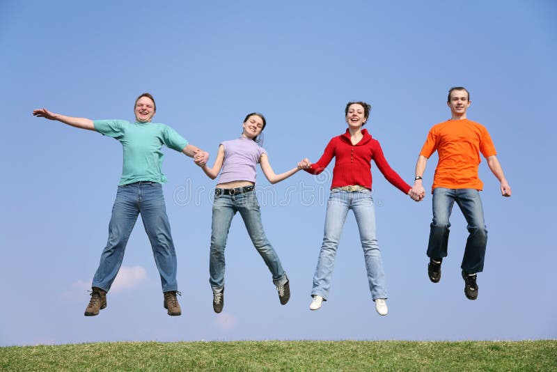 Happy people stock image. Image of outdoor, jumping, field - 7649095