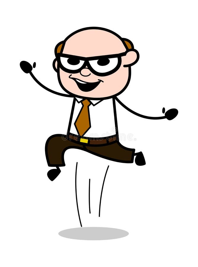 Jumping - Retro Cartoon Office Old Boss Man Vector Illustration Stock ...