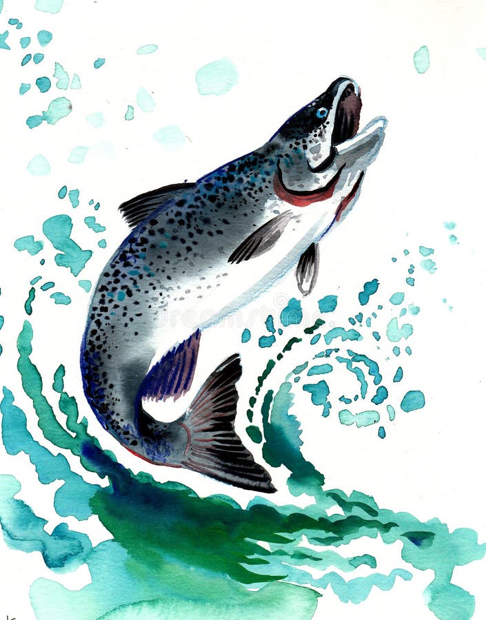 Fish Jumping Out Of Water Painting Poster Largemouth Bass Fish Jumping