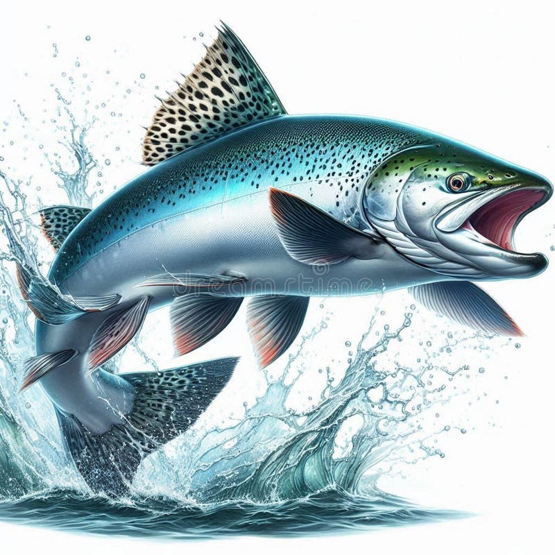 Jumping Salmon Fish Fishing Logo Design Template Vector Illustration ...