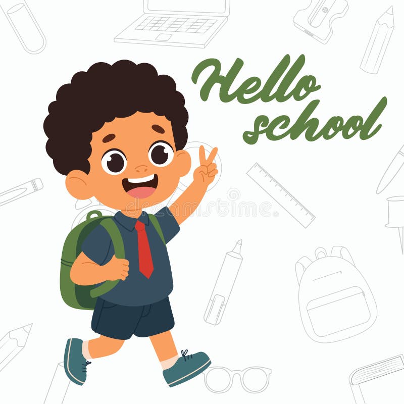 Jumping Smiling Preschool Kid Going To School. Pupil Boy with Backpack Stock Vector ...