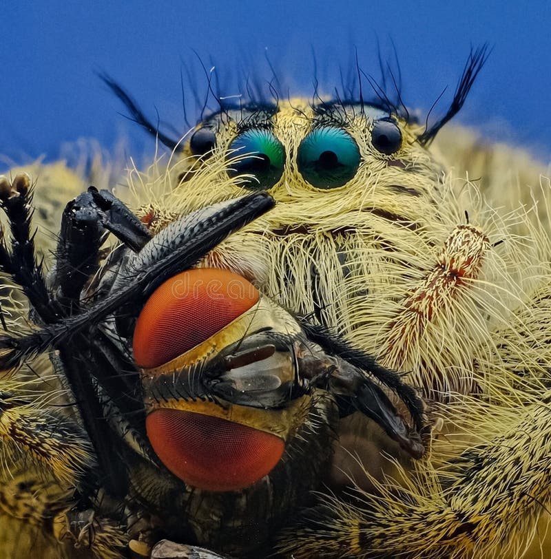 The Jumping Spider with Prey Stock Photo - Image of prey, closeup ...