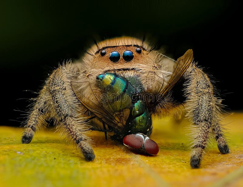 The Jumping Spider with Prey Stock Photo - Image of prey, beautiful ...