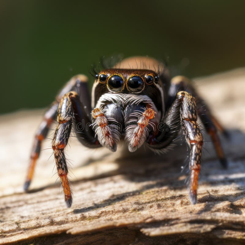 Jumping Spider Sitting on a Log Stock Image - Image of macro, green ...