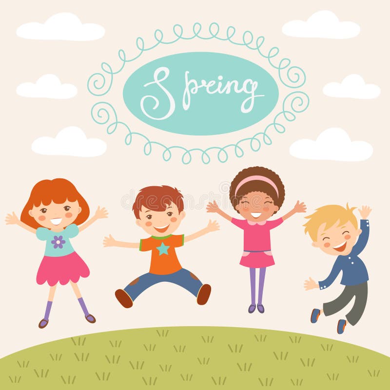 Jumping spring kids stock vector. Illustration of laughing - 39319278