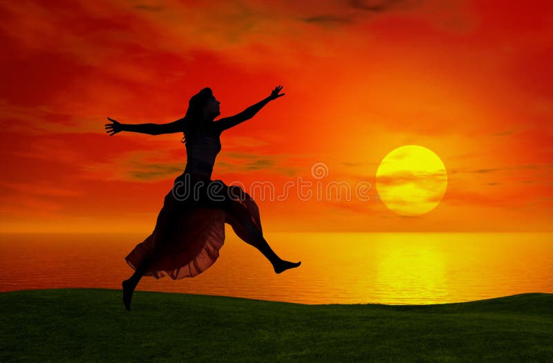 Jumping Silhouette Sunset Sky-clipping Path Stock Image - Image of ...