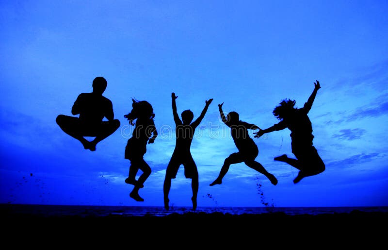 Jumping team stock photo. Image of family, sunset, active - 21851662