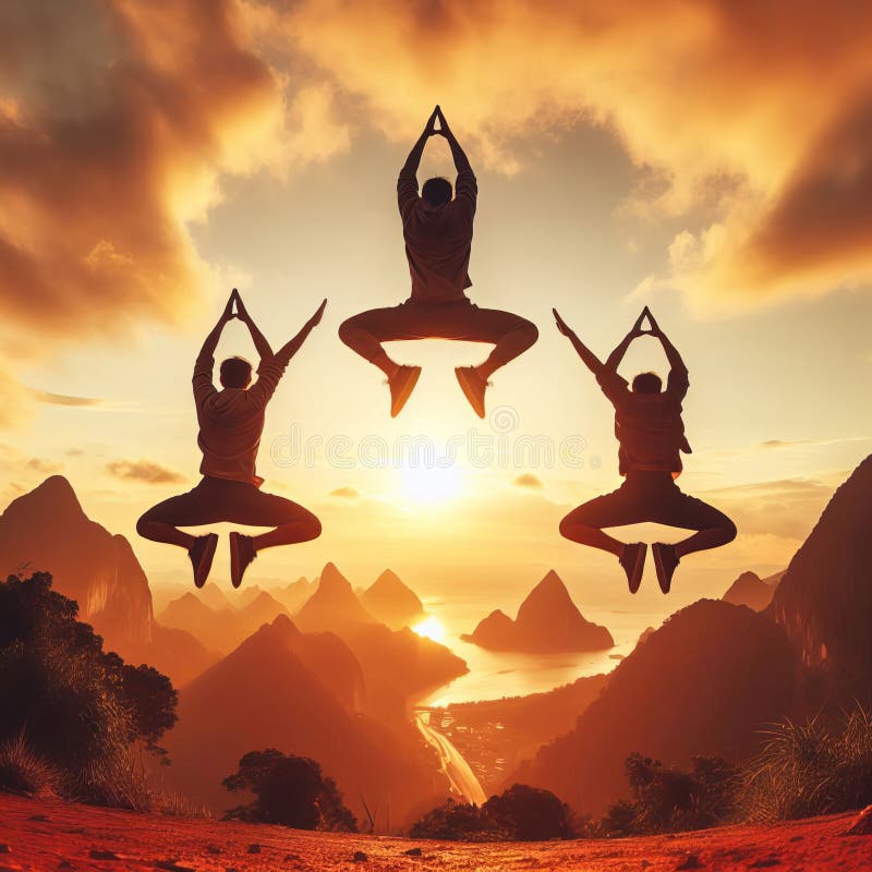 Jumping Three a Person in a Triangular Pose with Their Arms and Stock ...