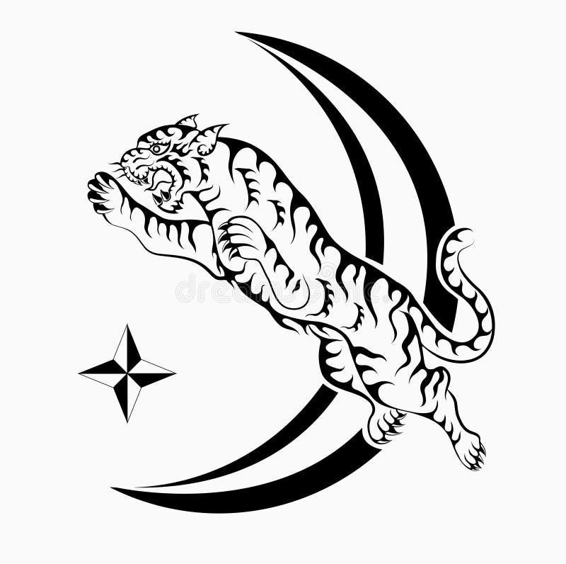 Jumping tiger tattoo stock vector. Illustration of pattern - 42930809
