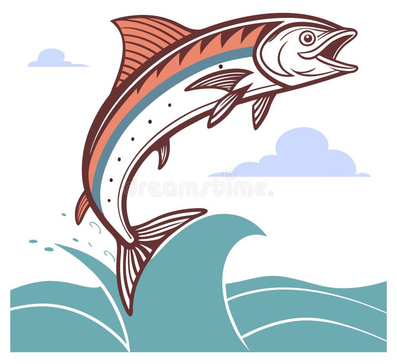 Jumping Trout Catching the Air Stock Vector - Illustration of green ...