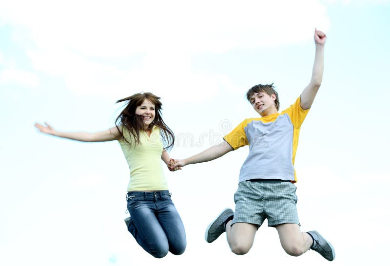 Jumping young people stock image. Image of charming, female - 10625687