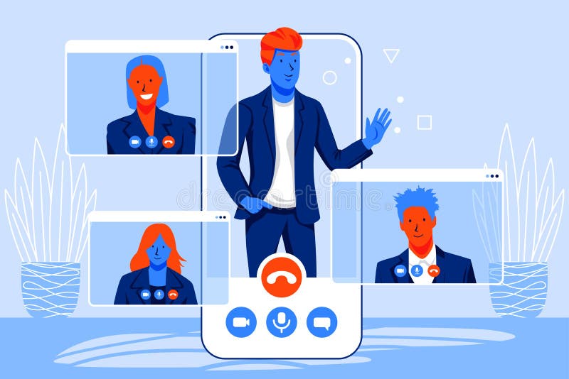 Man and Woman Having a Discussion with Video Call. Online Meeting and ...