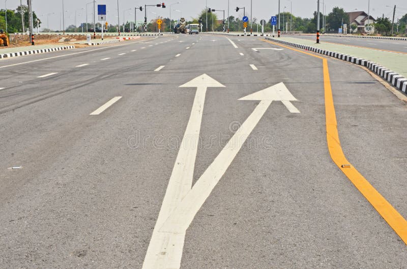 Two Way Junction and Traffic Island Ahead Warning Sign Stock Image ...