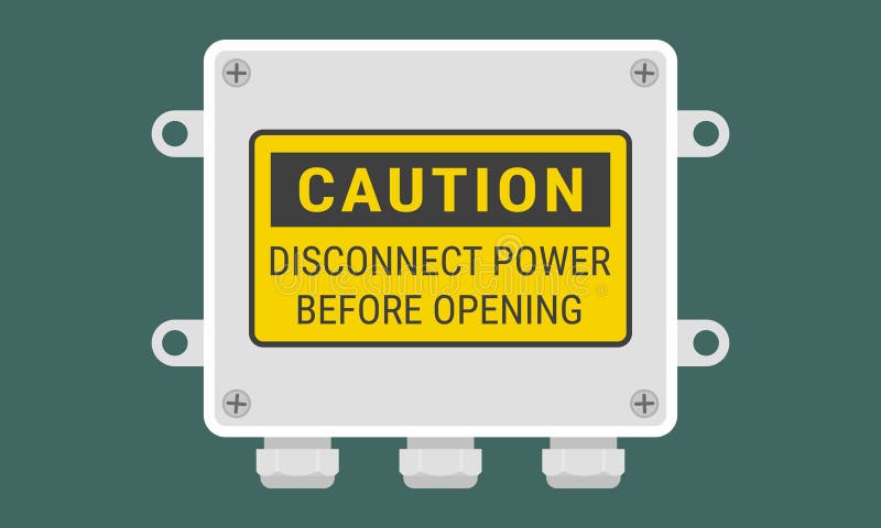 Junction Box with Caution Sign Disconnect Power before Opening Stock ...