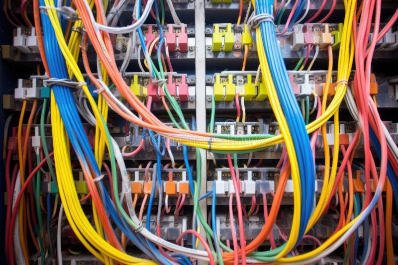 A Junction Box Filled with Multi-colored Wires for Tv Production Stock ...