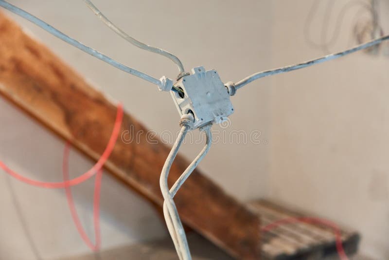 Junction Box with Power Cables on Construction Site when Building a ...