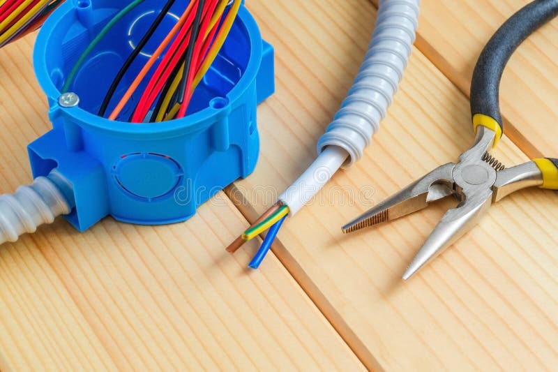 Junction Box with Wire and Tools for Repairing Electrics in the House ...