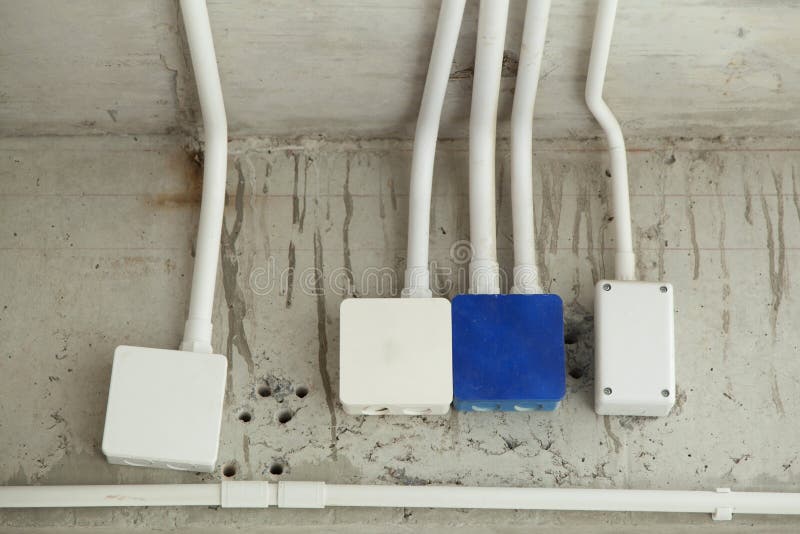 Junction Boxes with Plastic Conduit Stock Photo - Image of coalition ...