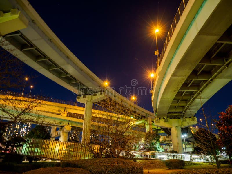 Junction in Japan Night View Editorial Stock Image - Image of road ...