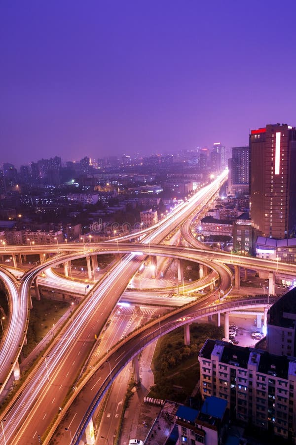 Cross Junction in the Evening Stock Photo - Image of flyover, motorway ...