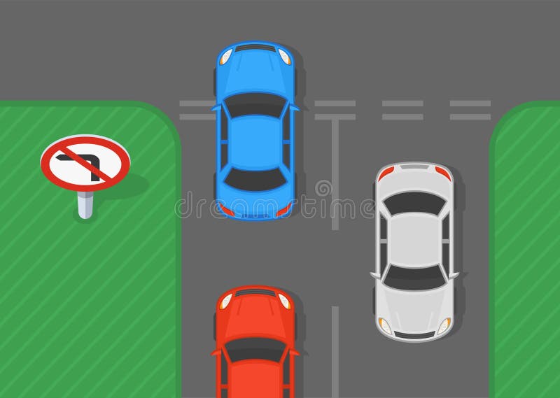Junction with "No Left Turn" Sign. Top View of a Traffic Flow. Safe ...