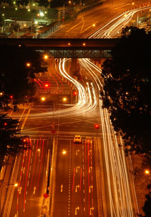 Junction Traffic Flow at Night Stock Photo - Image of busy, scene: 1485106