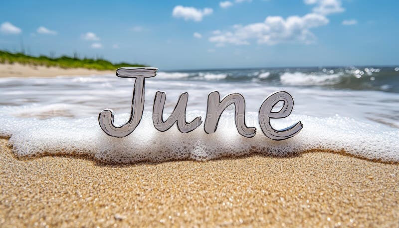 June Arrives on the Beach White Letters Spelling June Rest on the Sand ...