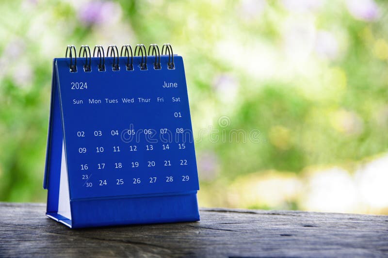 June 2024 Blue Table Calendar with Customizable Space for Text. Copy ...