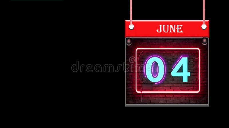 June 4 Calander, Neon Text Effect on Black Background Stock Video ...