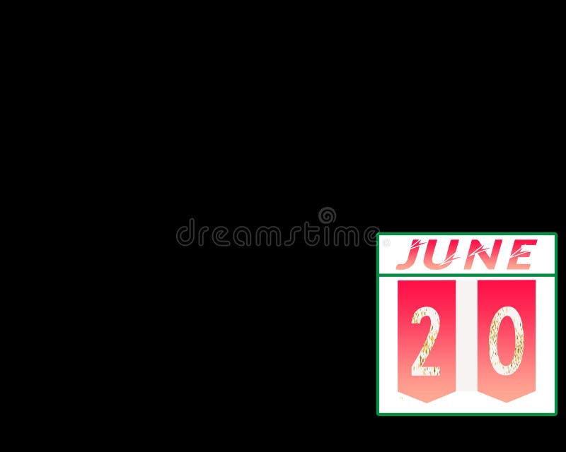 June 20, Calendar on Black Background Stock Illustration - Illustration ...